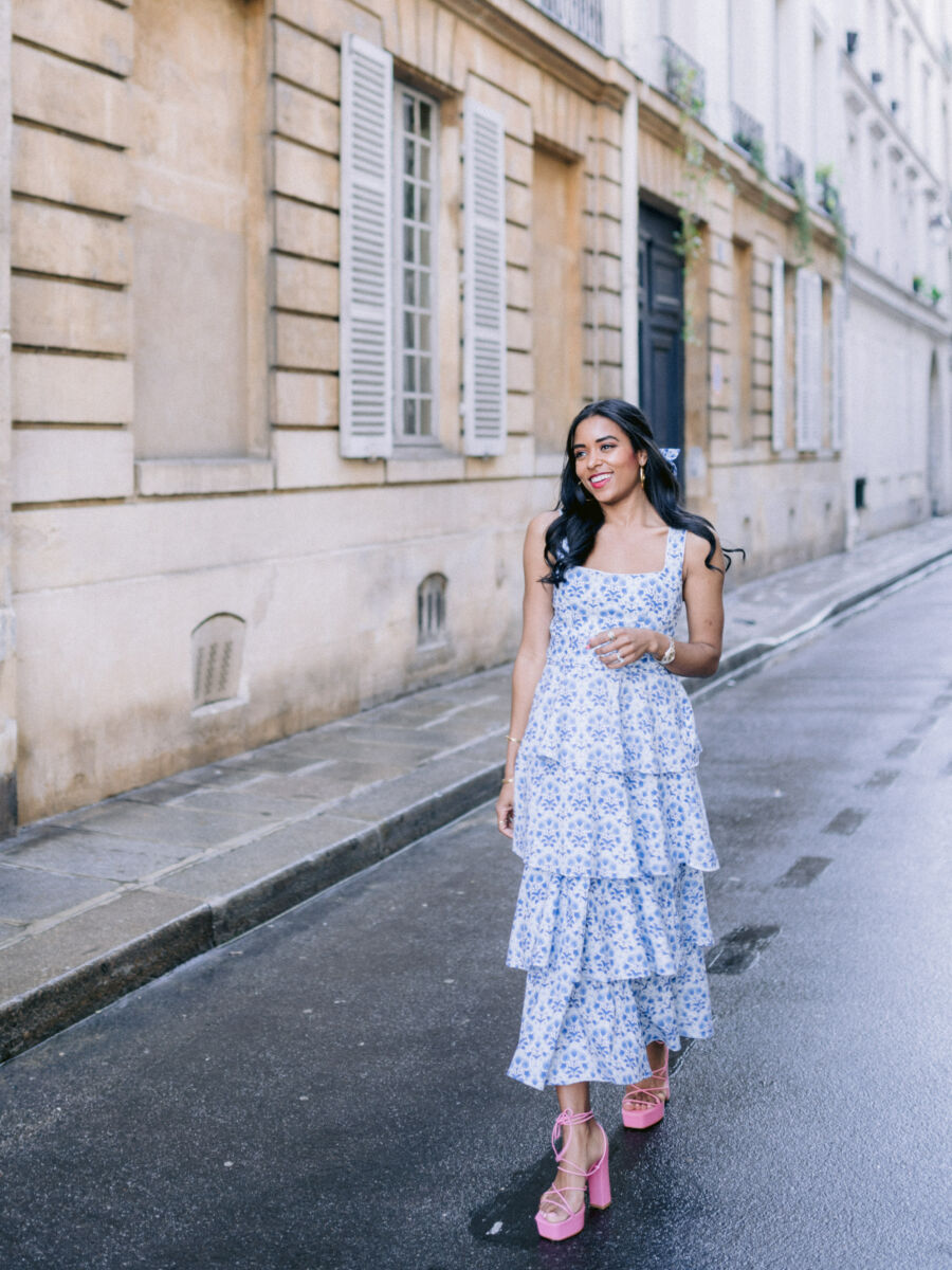 Meg Midi Dress in Teagan Floral - Shades of Pinck